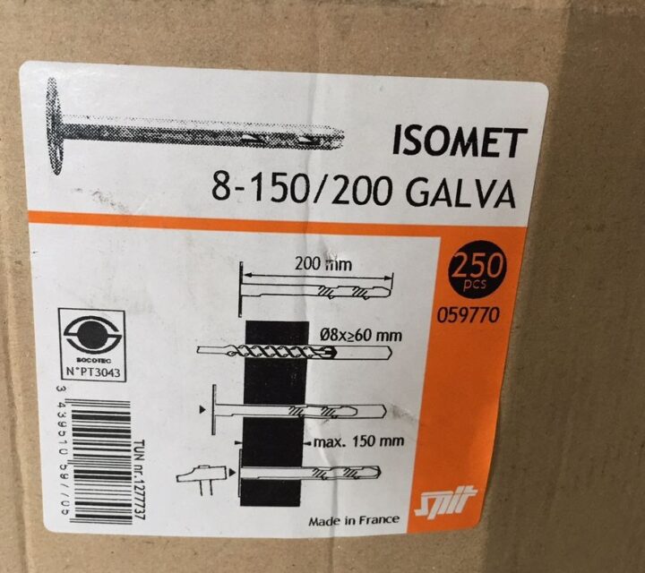 Cheville métallique ISOMET 8-150/200 pour isolant - VendezVosMateriaux